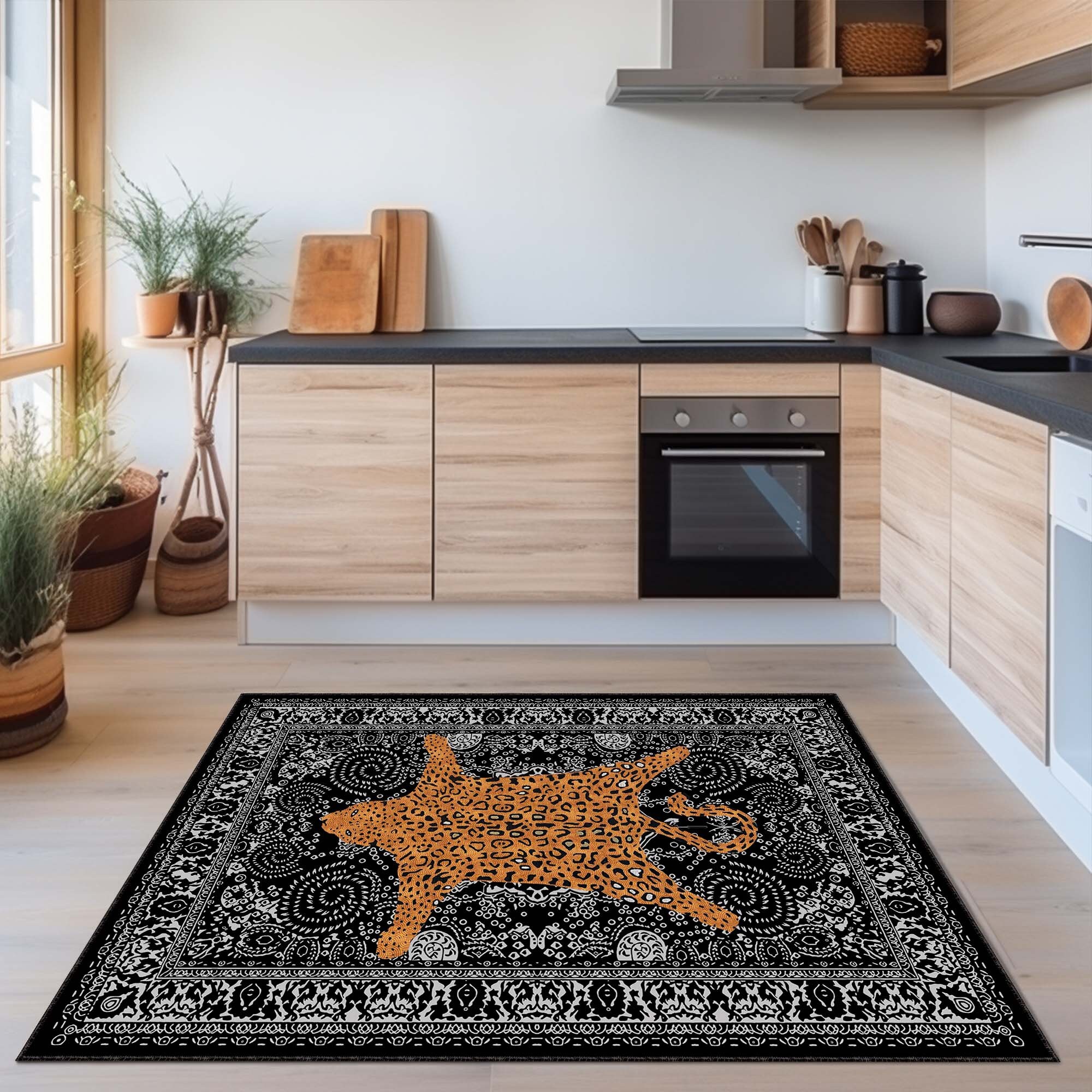 Modern Leopard Print Rug, Digital Animal Print Rug, Orange Tiger Pop ...