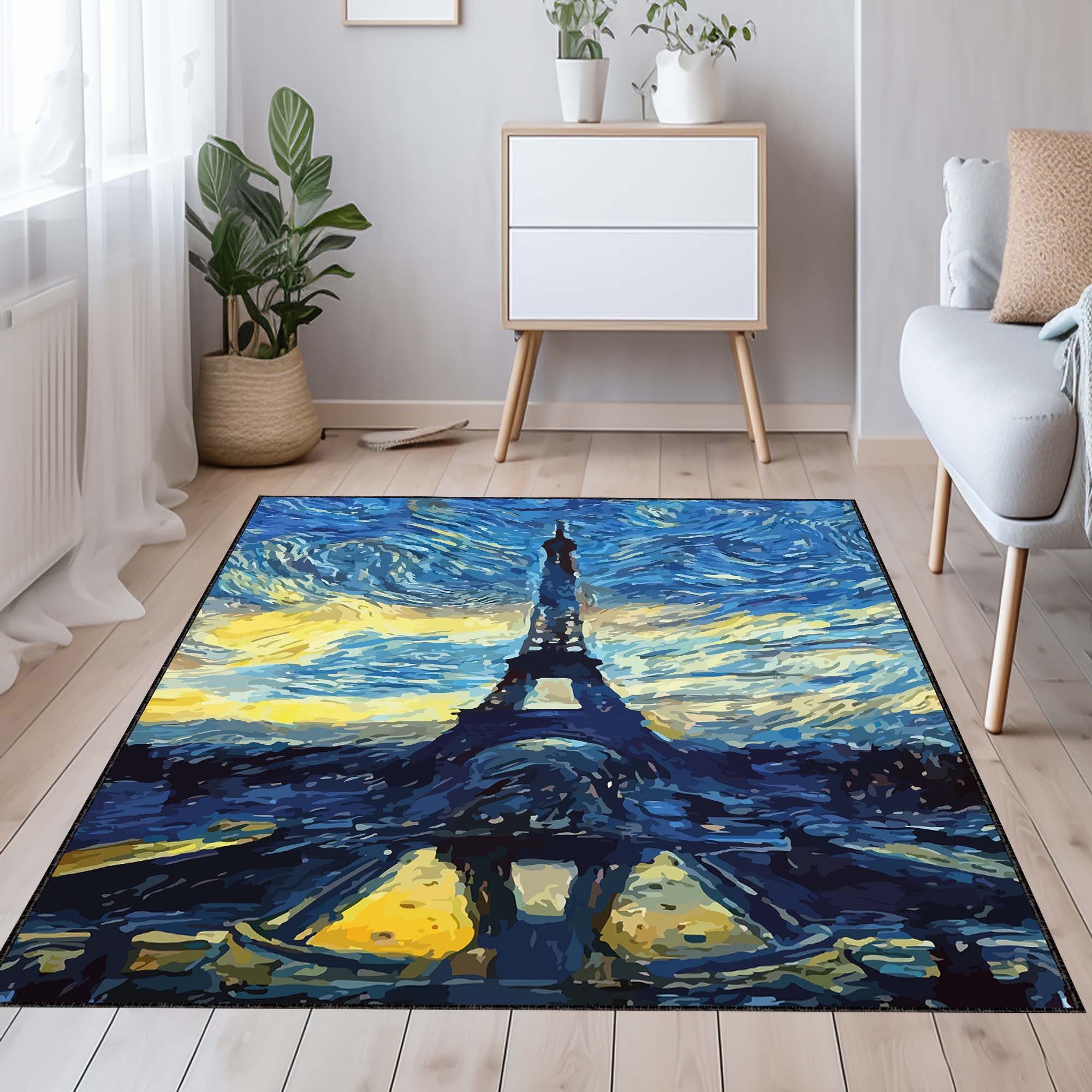 Eiffel Tower Rug, Eiffel Themed Rug, Mosaic Patterned Rug, Living Room ...