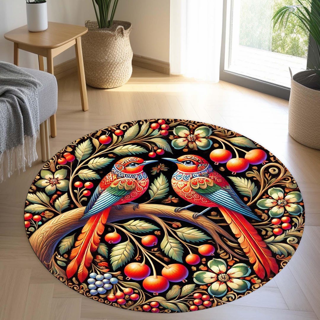 Round Rug, Animal Rug, Circle Rug, Birds Rug, Two Sparrows Rug, Love ...