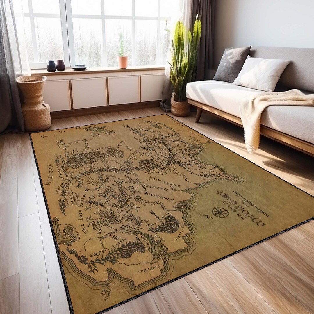 Middle Earth Map Rug, Fantastic Rug, Home Decor Rug, Washable Rug, Non ...