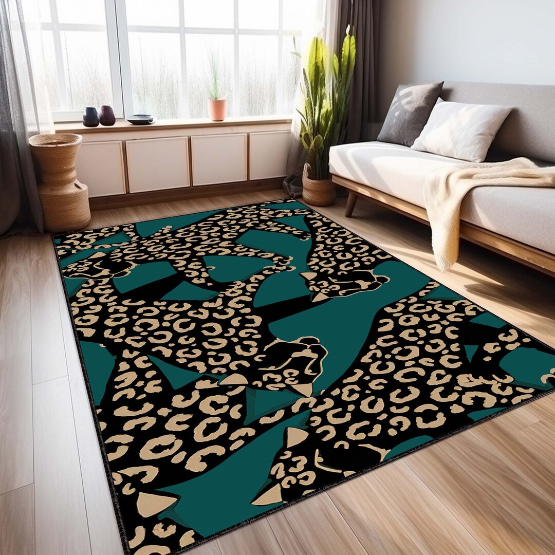 Emerald Green Rug, Animal Design Rug, Floor Rug, Minimalist Rug, Tiger ...