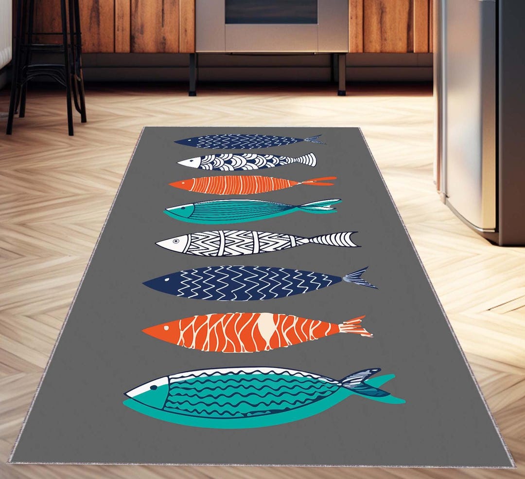 Fish Runner Rug, Kitchen Rug, Runner Rug, Hallway Rug, Custom Rug, Area ...