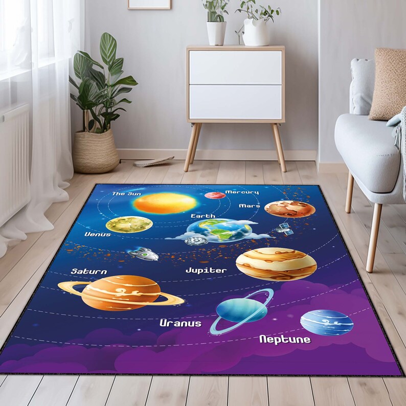 Planets Rug, Space Rug, Solar System Rug, Space Design Rug, Planet Rug ...