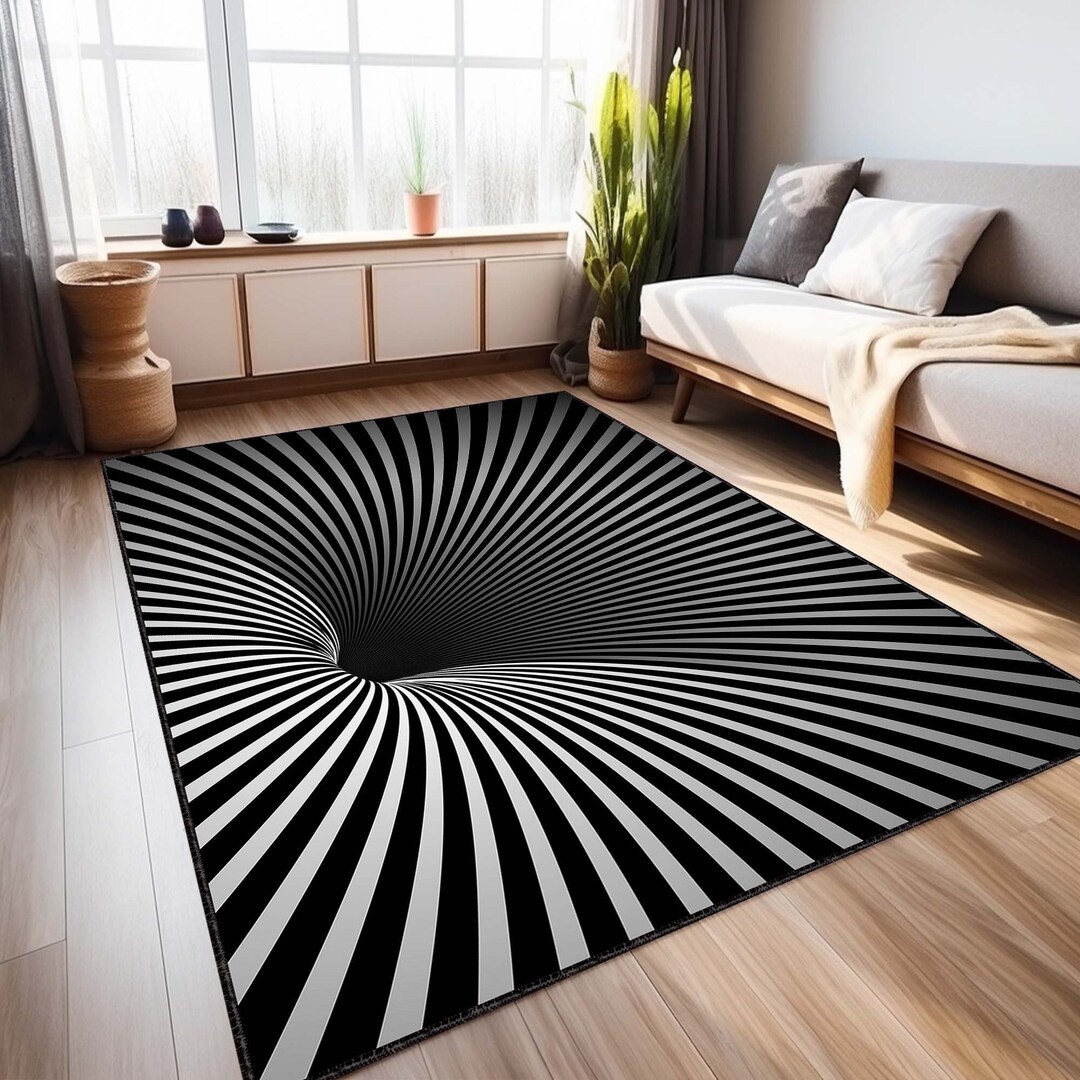 Optical Illusion Rug, 3D Vortex Rug, Salon Rug,black Striped Rug ...