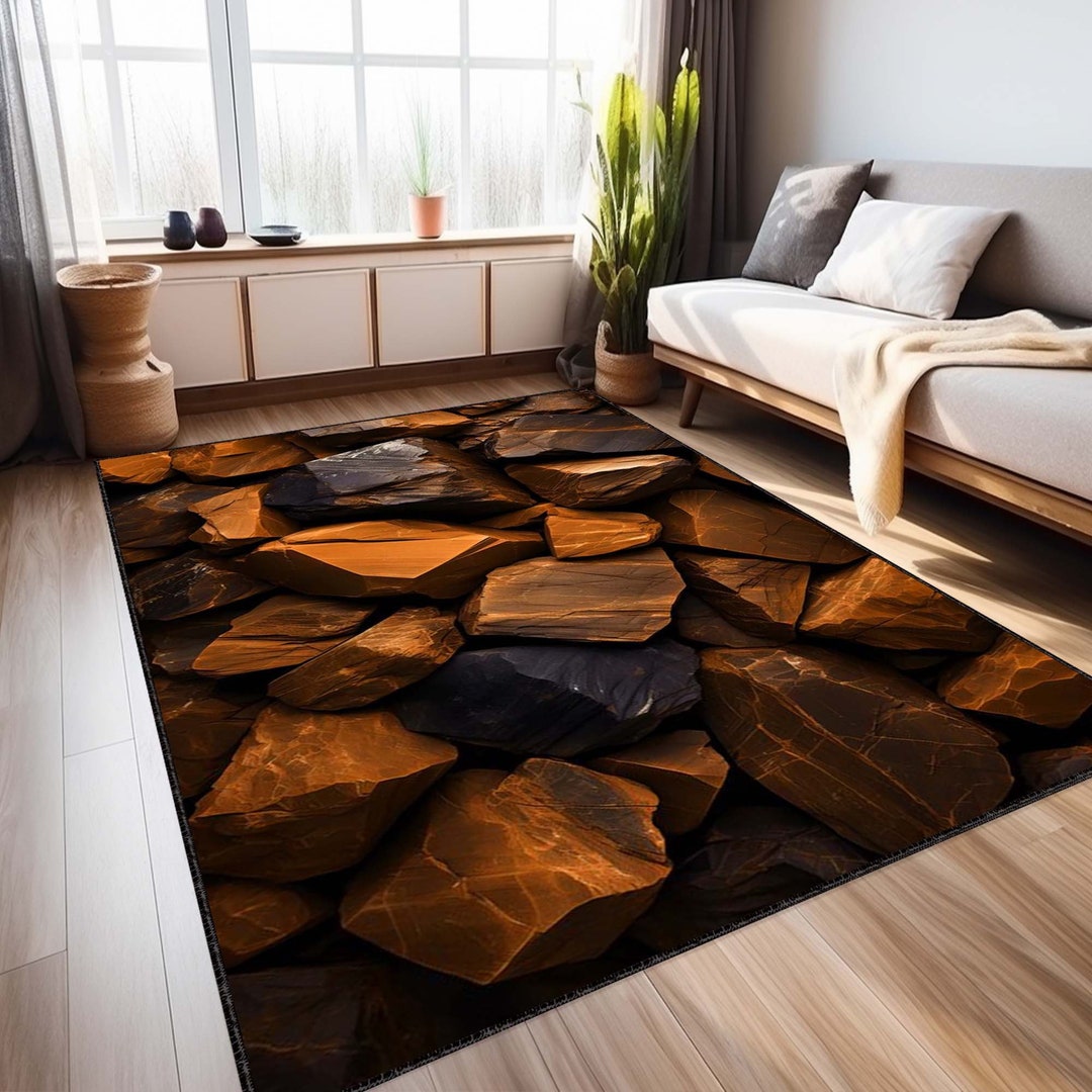 Stone Rug, Stone Design Rug, Rock Pattern Rug, Home Decor Rug, Brown ...