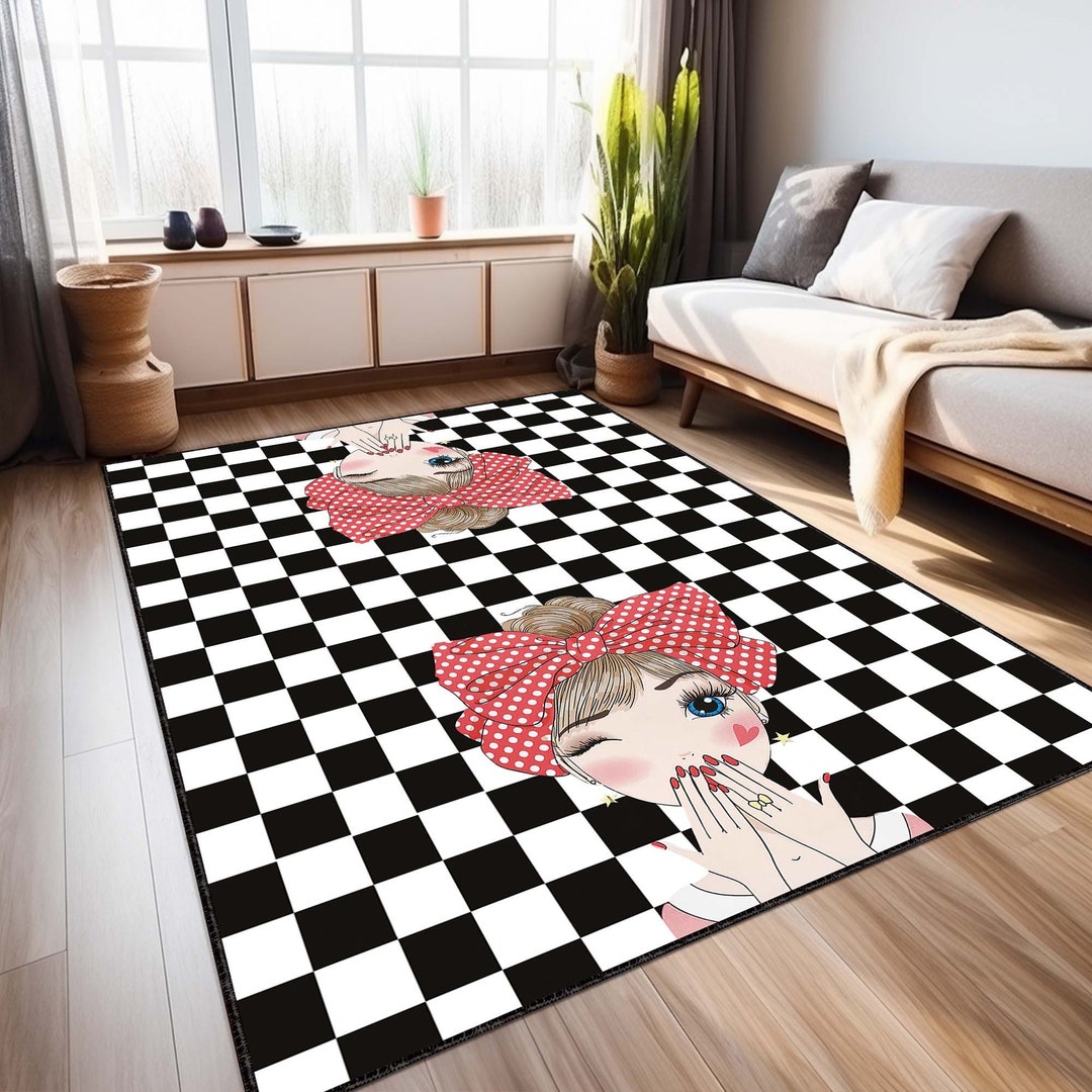 Checky Activity Rug, Checkered Rectangular Toddler Carpet, Fashion Girl ...