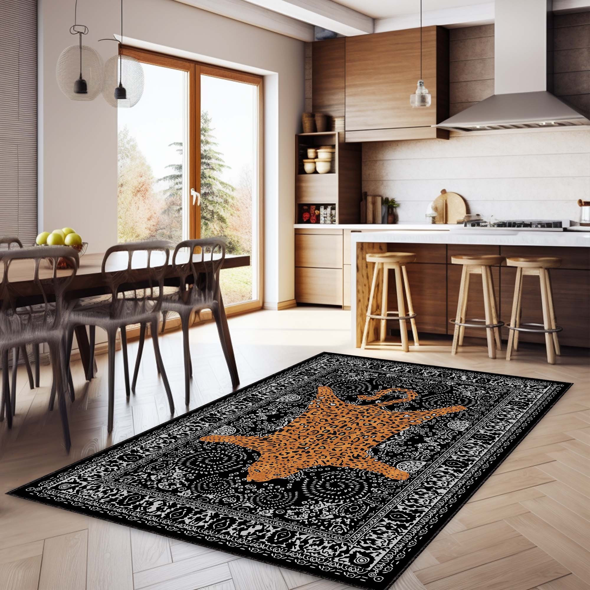 Modern Leopard Print Rug, Digital Animal Print Rug, Orange Tiger Pop ...