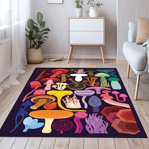 Mushroom Rug, Colorful Rug, Mushroom Rug for Hippie Room Decor, Trippy ...