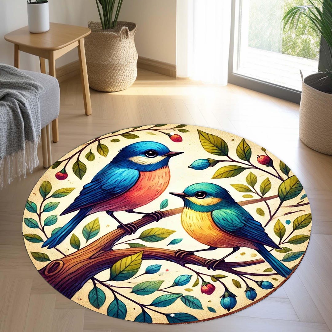 Round Rug, Sparrow Rug, Birds Rug, Circle Birds Rug, Animal Decor Rug ...