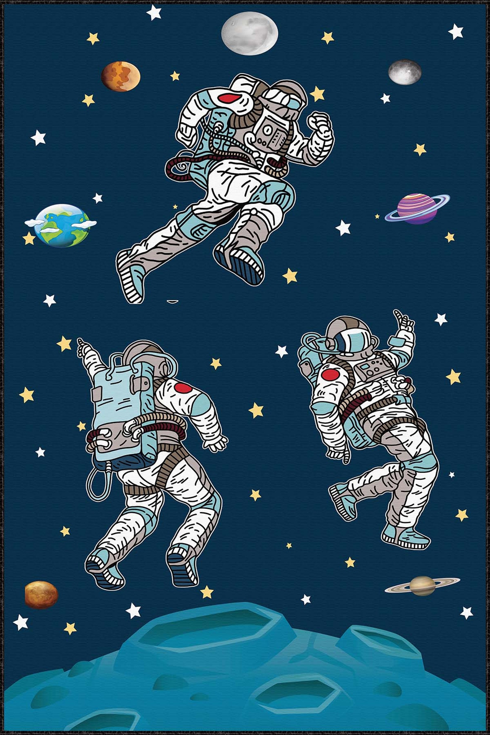 Astronaut Rug, Planet and Space Life Themed Carpet, Kids Room Rug ...