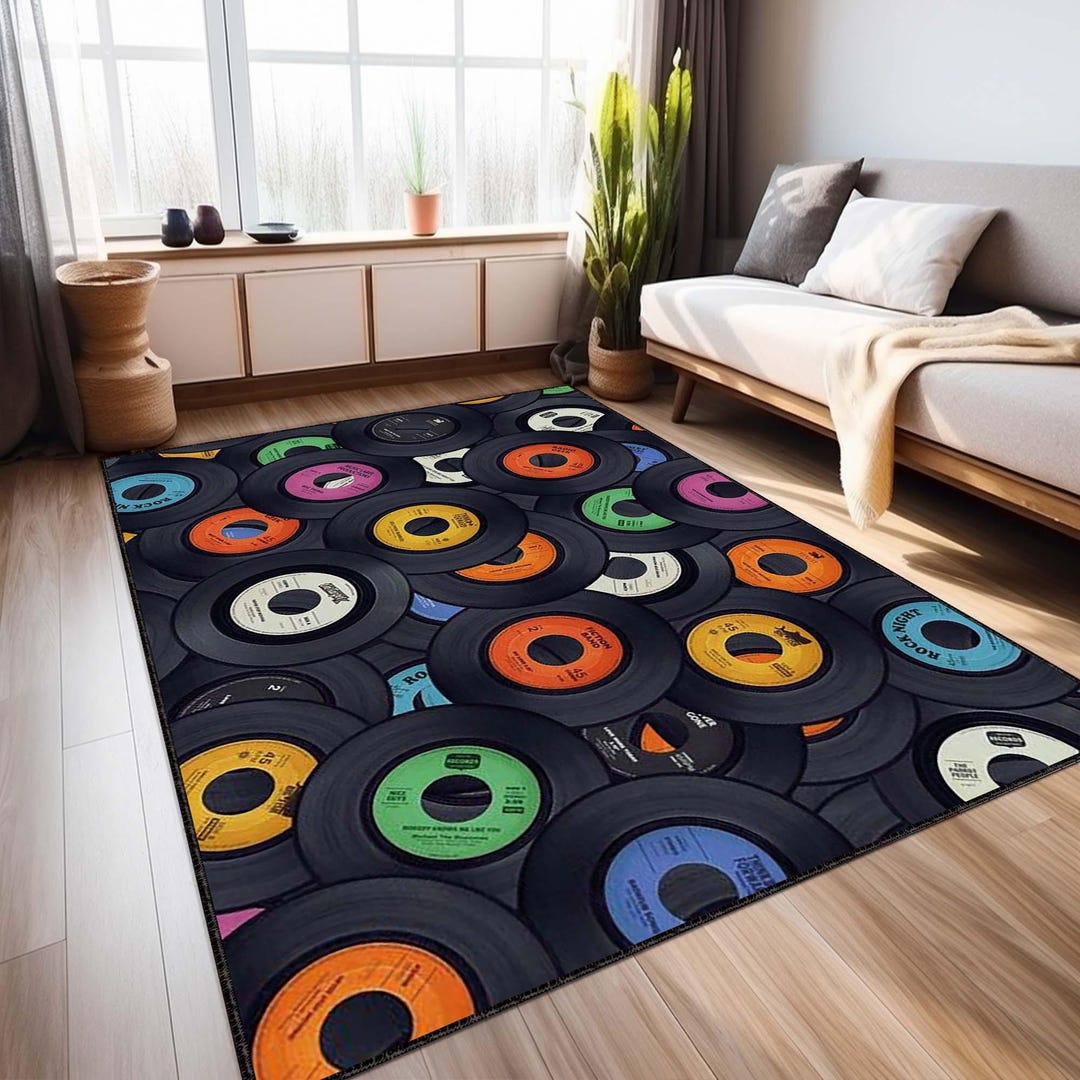 Rug Mat, Record Rug, Rustic Gold Design Record Rug, Music Disk Rug ...