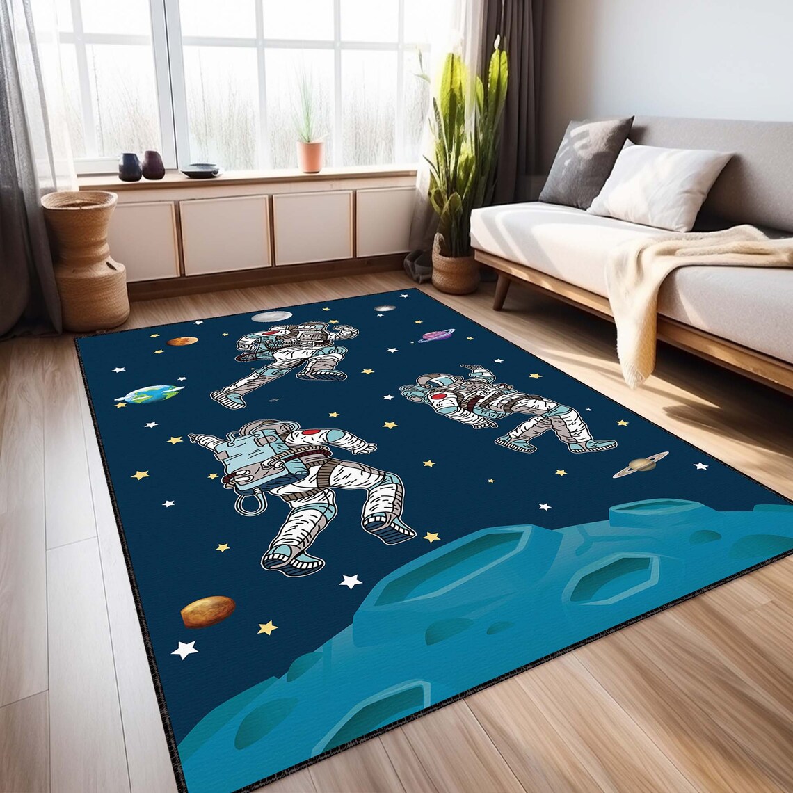 Astronaut Rug, Planet and Space Life Themed Carpet, Kids Room Rug ...