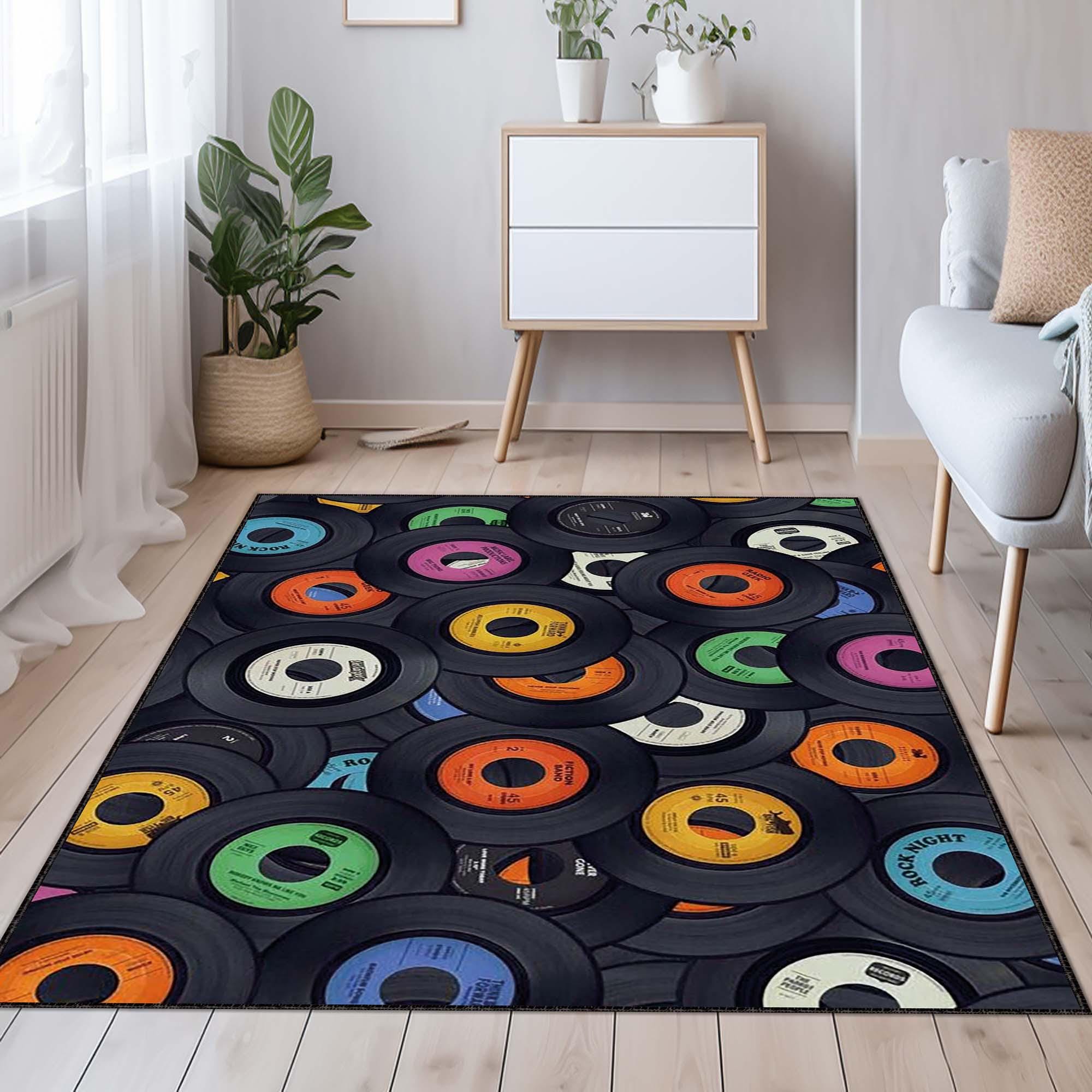 Rug Mat, Record Rug, Rustic Gold Design Record Rug, Music Disk Rug ...