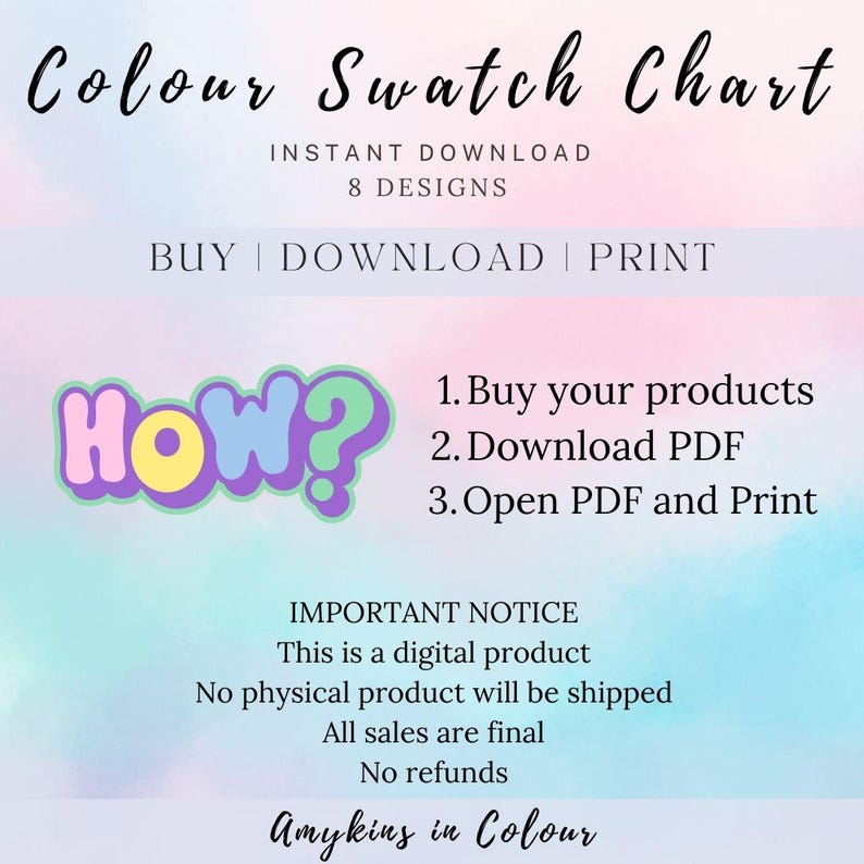 Colour Swatch Chart | Printable PDF | Instant Download - Etsy
