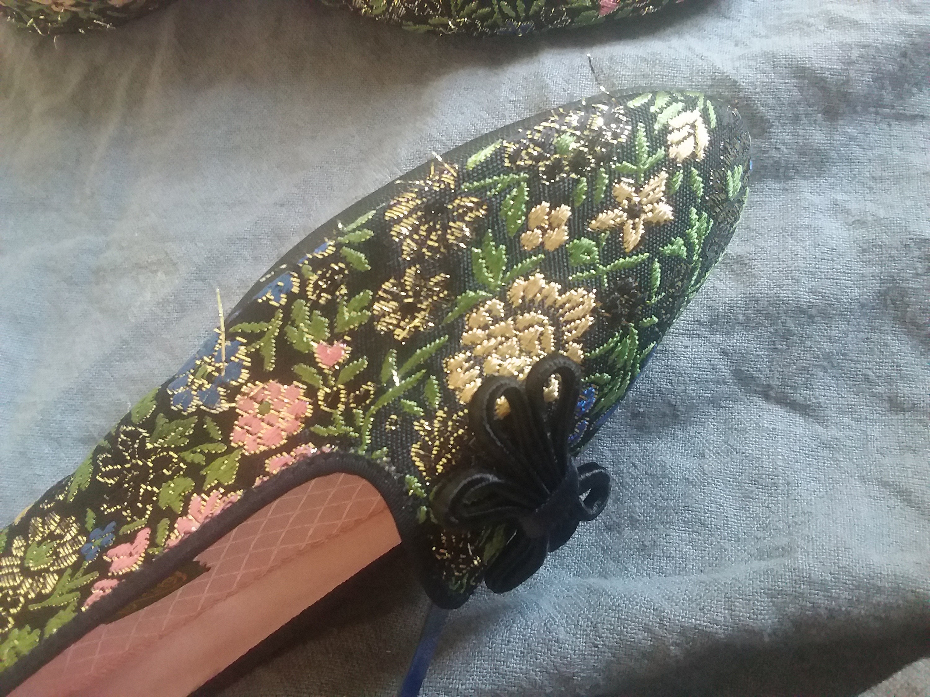 Vintage Daniel Green Black Brocade Slippers Size 3 Unworn 1950s / 1960s ...