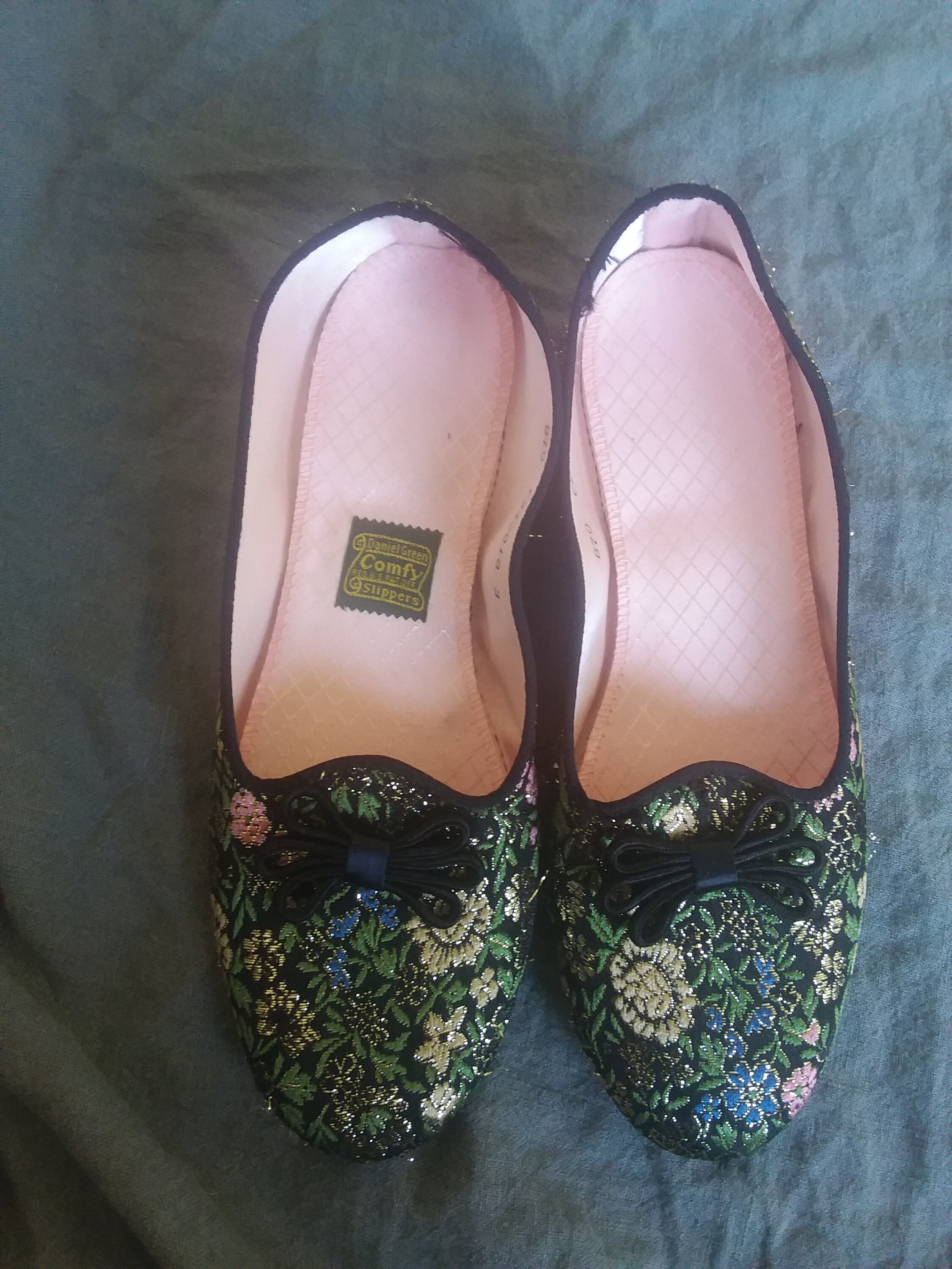 Vintage Daniel Green Black Brocade Slippers Size 3 Unworn 1950s / 1960s ...
