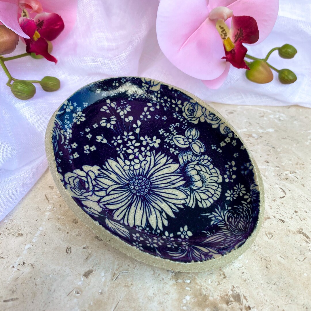 Blue Flower Print Small Dish - Etsy