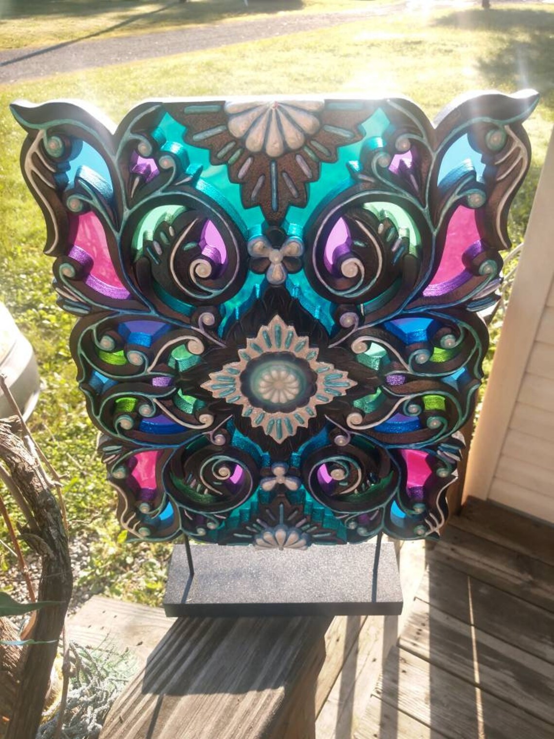 3D Carving, Hand-painted W/stained Glass Effect - Etsy