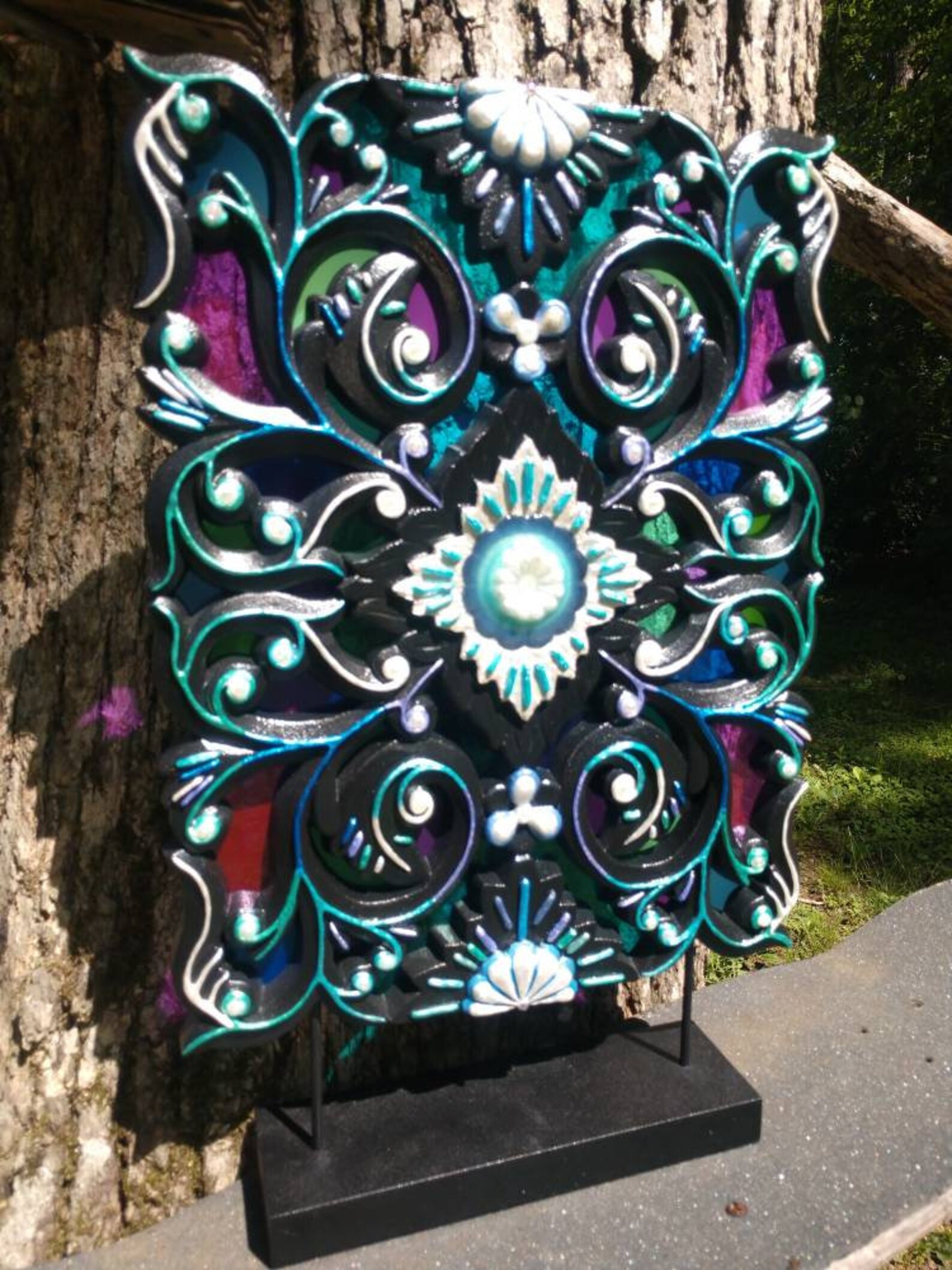 3D Carving, Hand-painted W/stained Glass Effect - Etsy