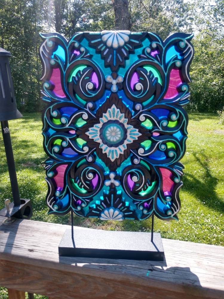 3D Carving, Hand-painted W/stained Glass Effect - Etsy
