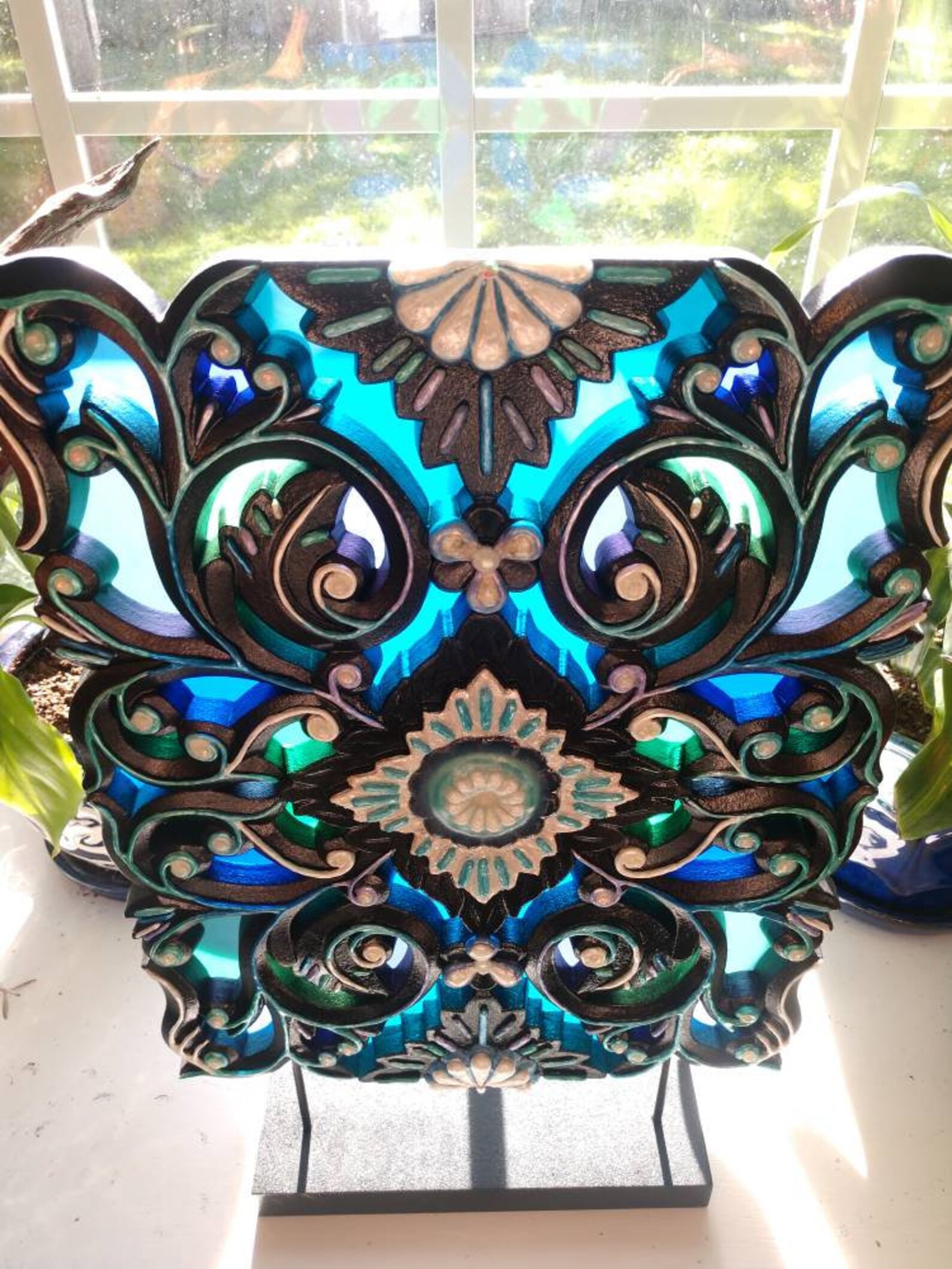3D Carving, Hand-painted W/stained Glass Effect - Etsy