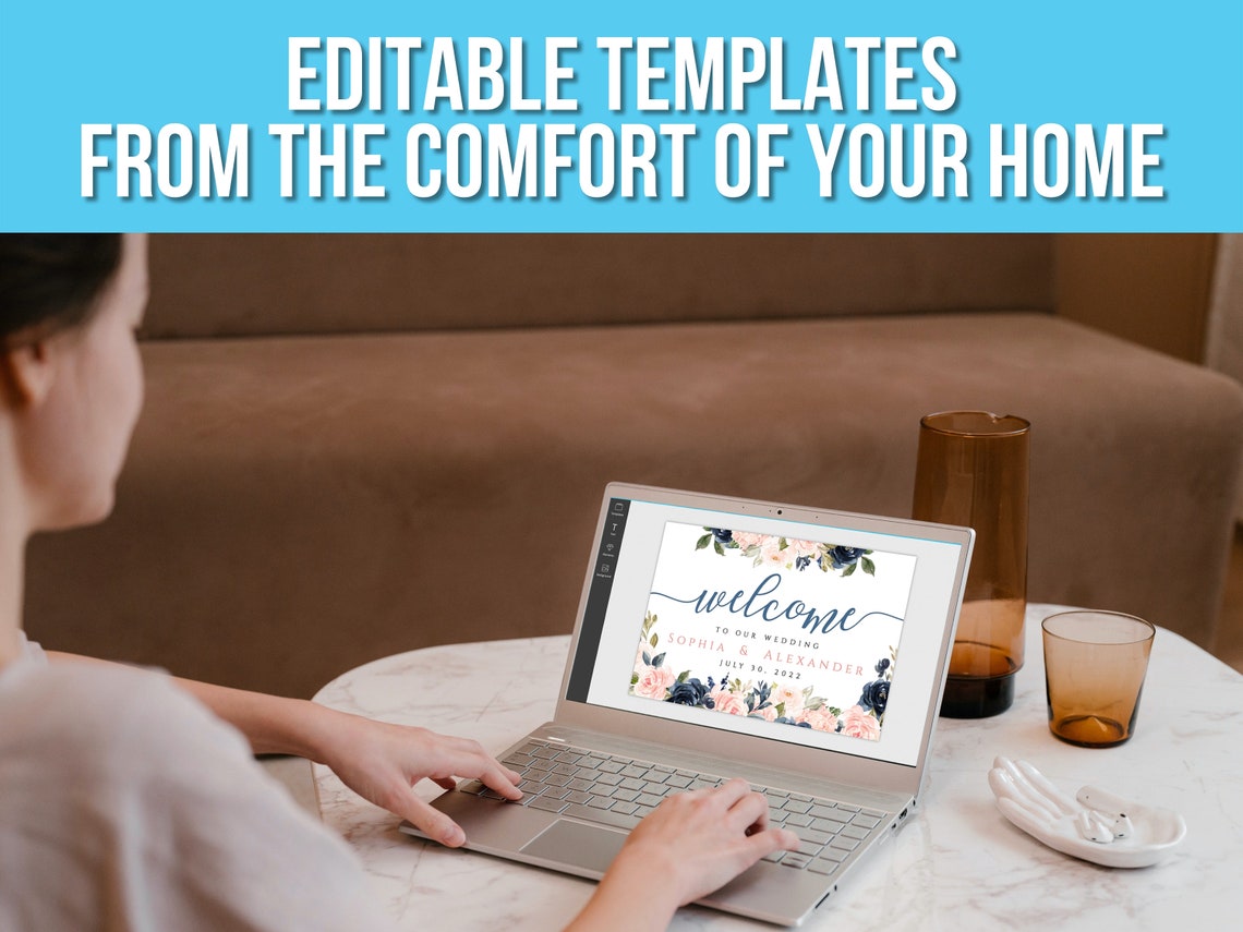 Navy Blush Wedding Welcome Sign 3 Editable Templates - Etsy