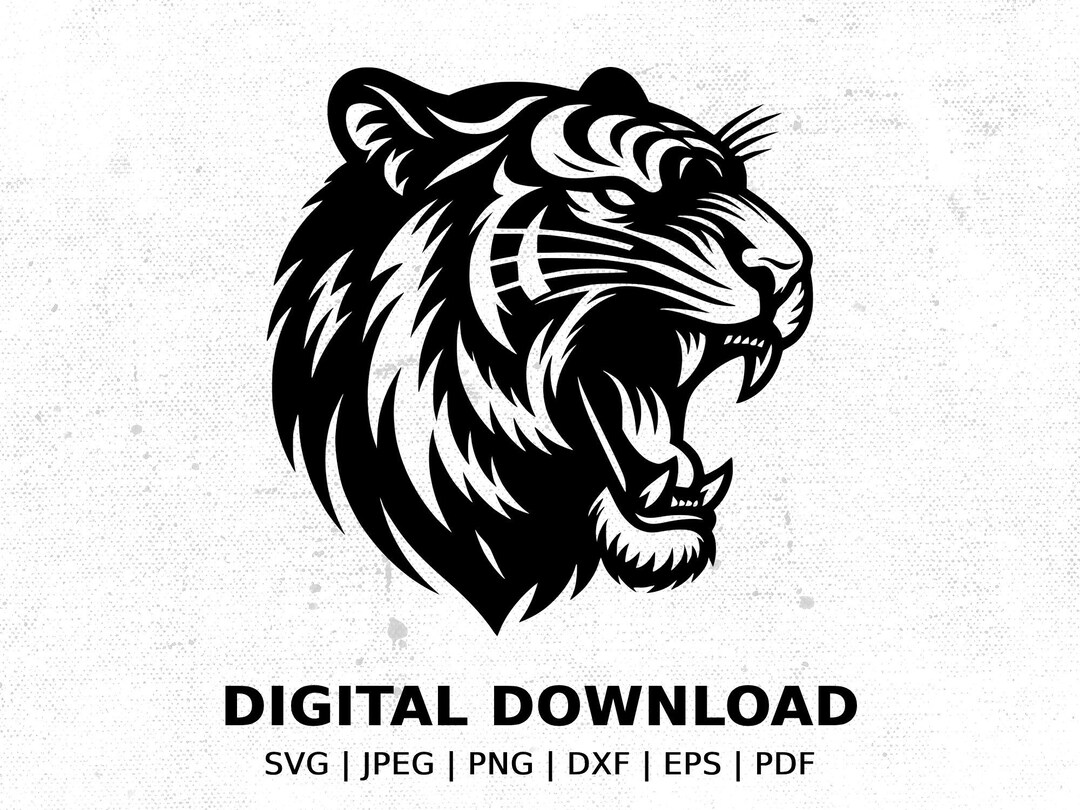 Roaring Tiger Head Silhouette SVG, Wild Animal Digital Art, Tiger SVG ...