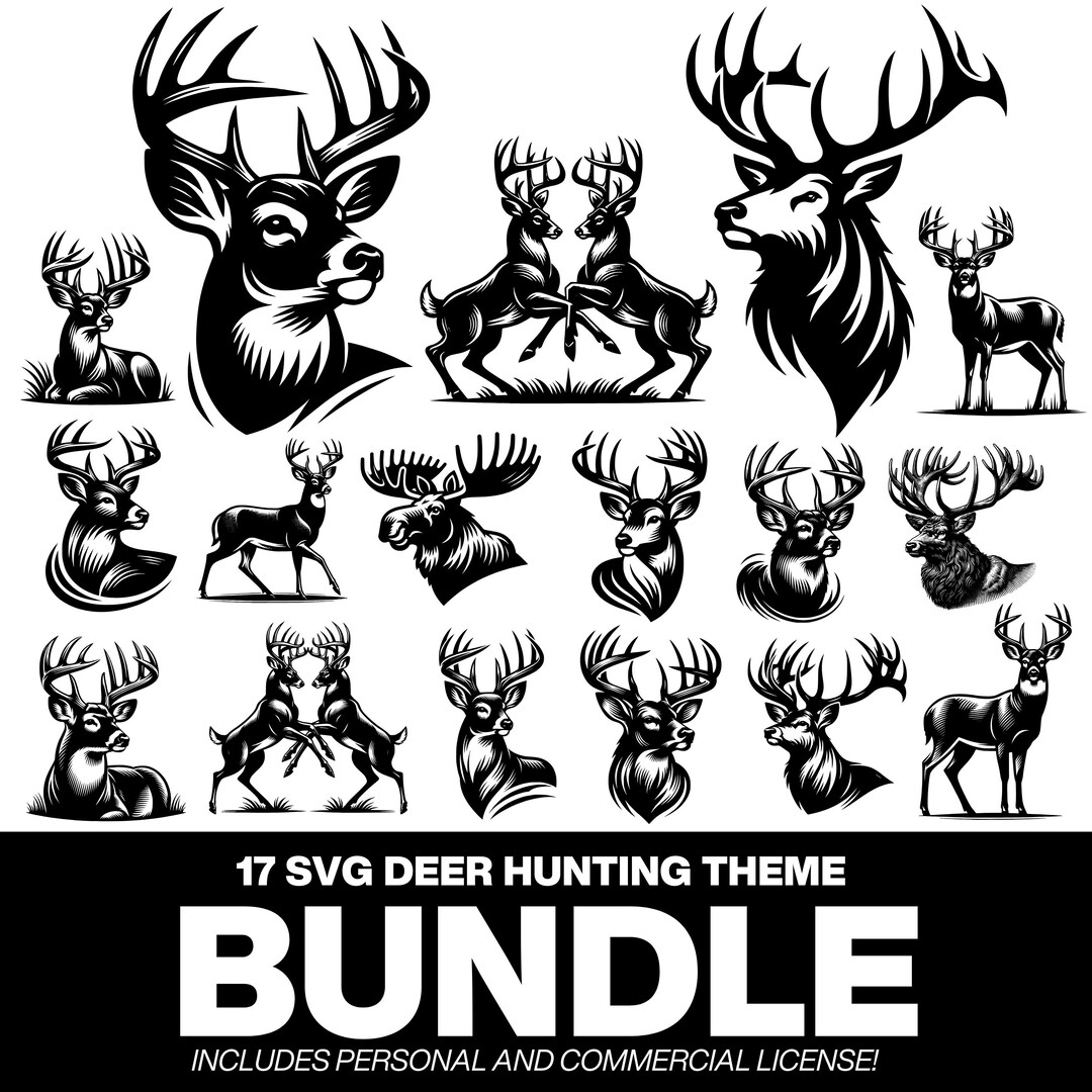 Deer Hunting SVG Bundle, Deer Hunting Clipart, Buck Silhouette, Hunter ...