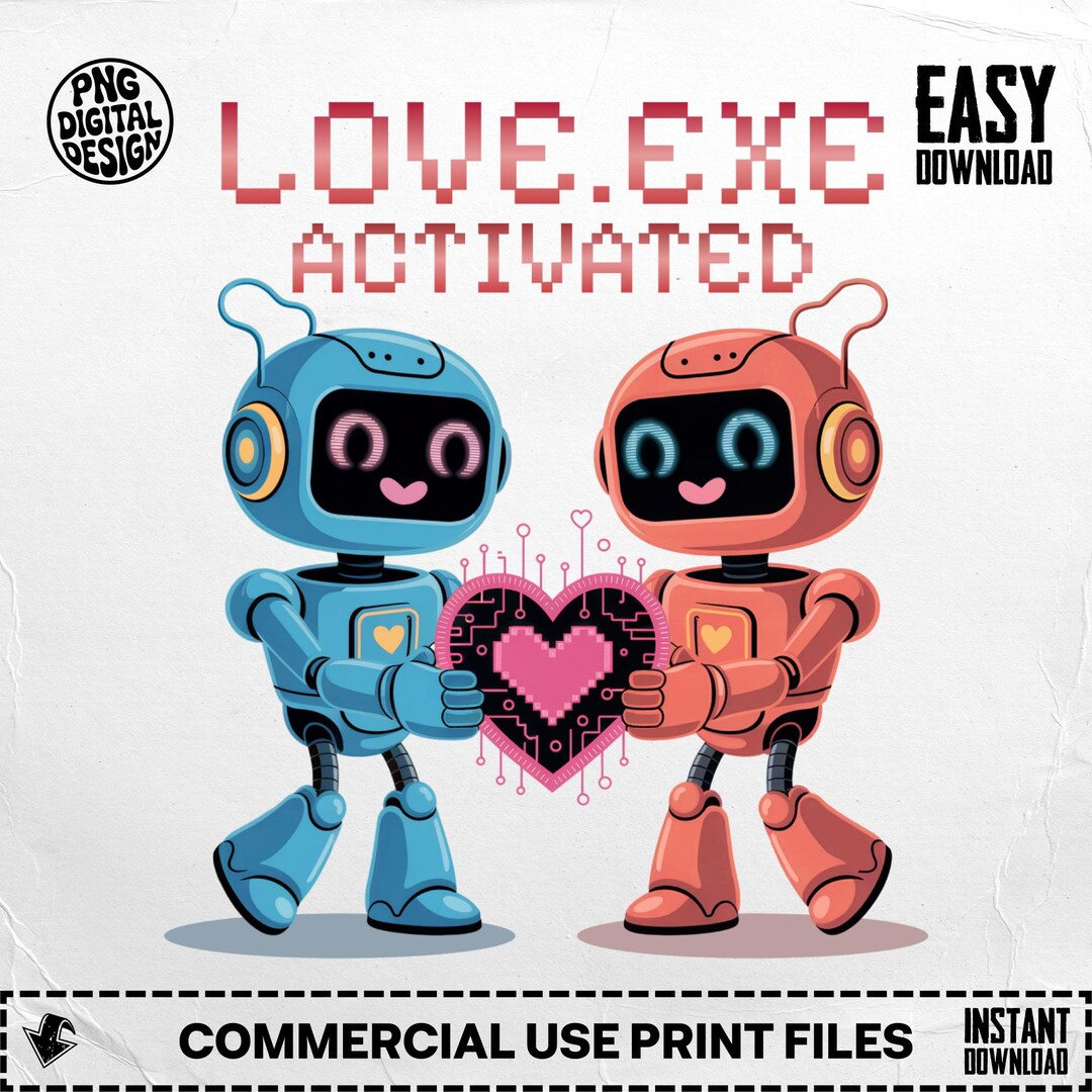 Robot Love Digital Download, Valentine Robot Clipart, Love.exe ...