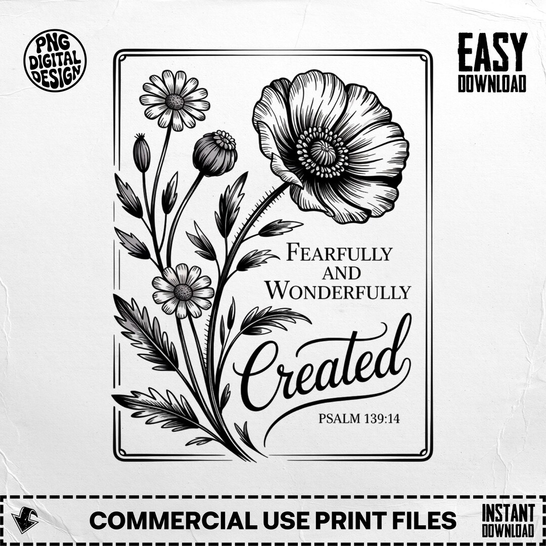 Fearfully and Wonderfully Created Digital, Floral Bible Verse PNG ...