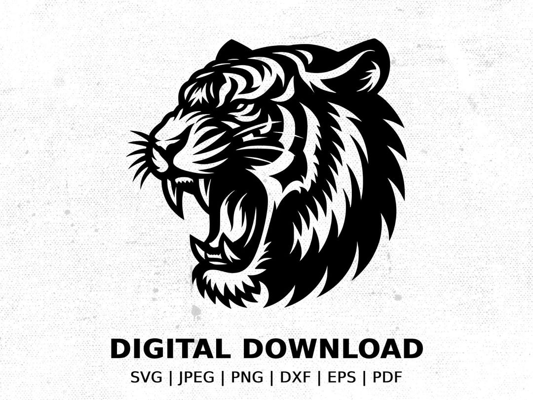 Roaring Tiger Silhouette SVG, Printable Digital Download, Tiger Head ...