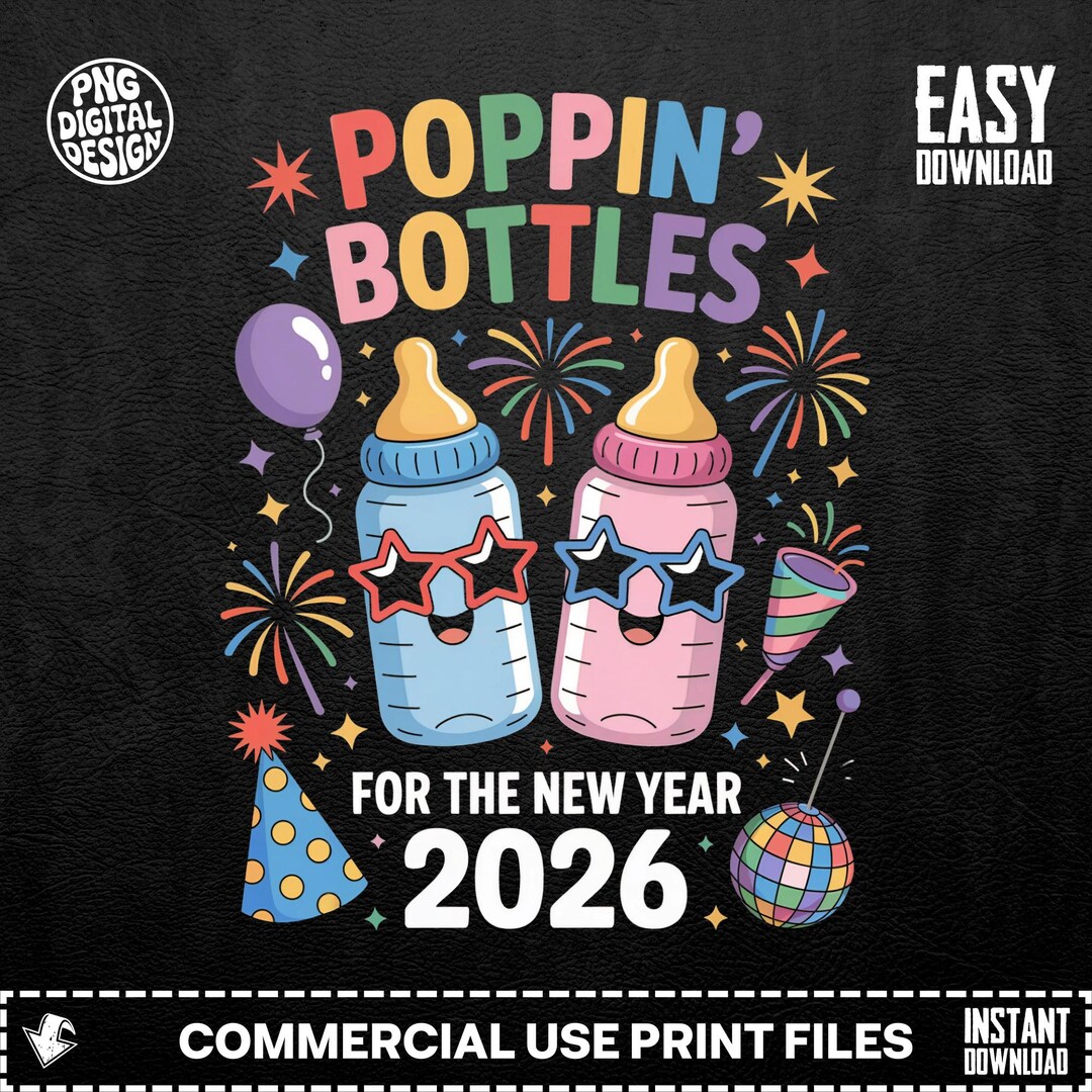 New Year 2026 Digital Download, Poppin Bottles Printable Art, Baby ...