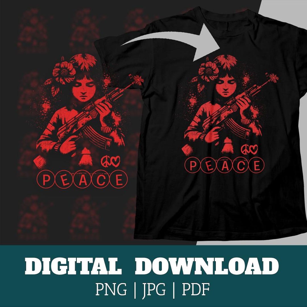 Peace Symbol Art Print, Child Holding Gun With Flower, Red Print Wall ...