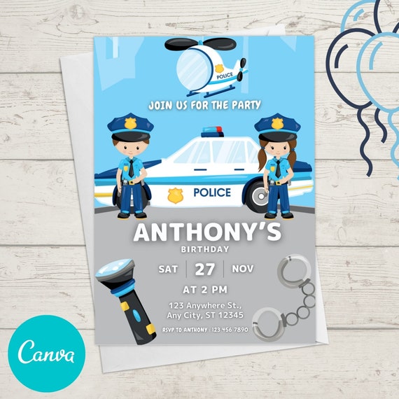 Police Themed Birthday Invitation Template Edit via Canva | Etsy