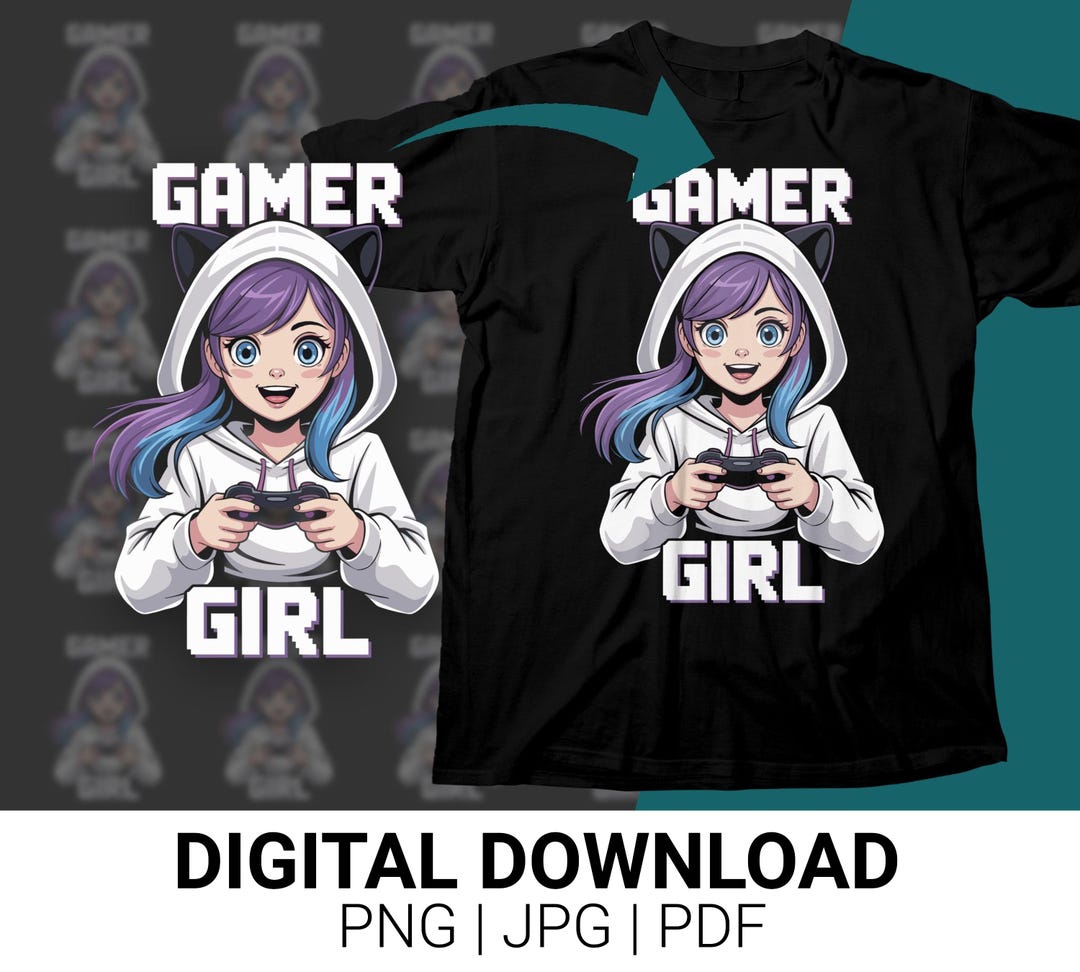 Gamer Girl Digital Art Print, Cute Gaming Illustration, Video Game ...