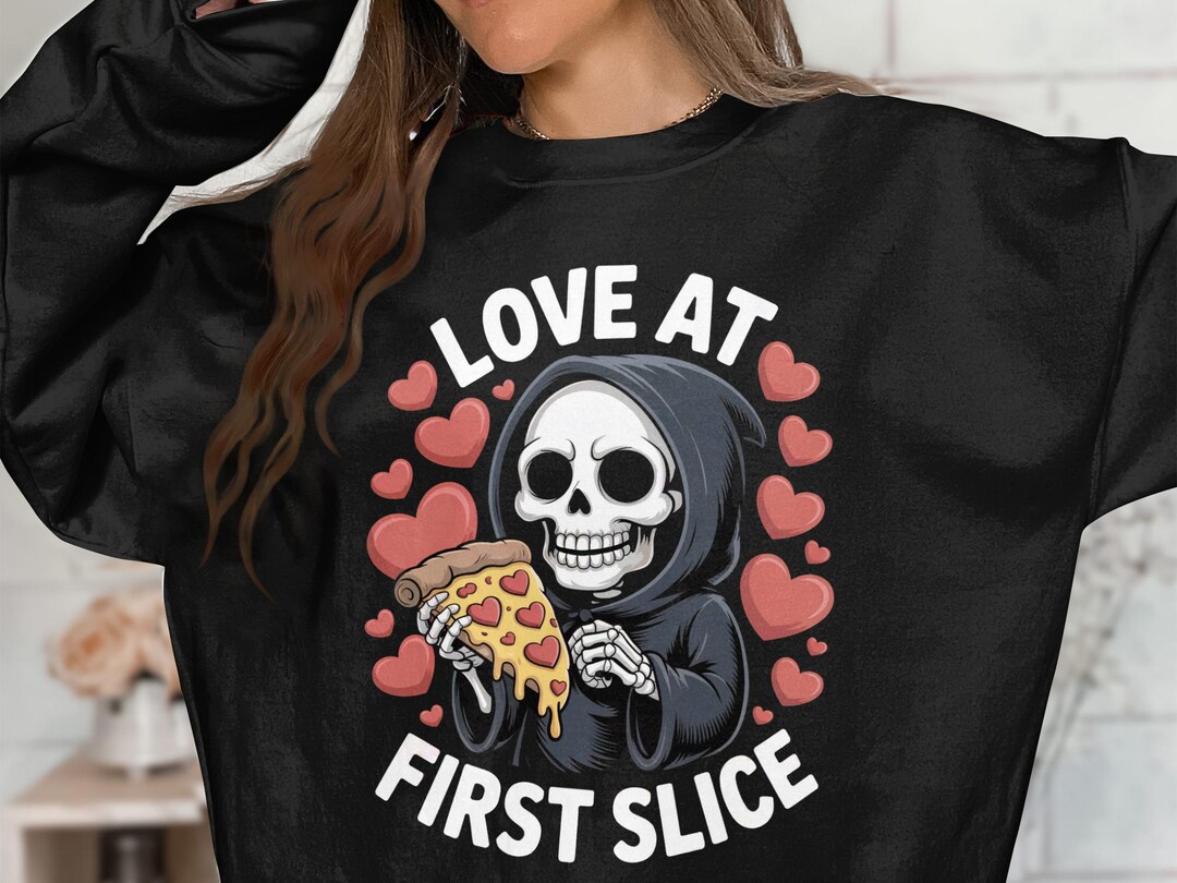 Love at First Slice Grim Reaper Pizza Digital Design, Funny Skeleton ...