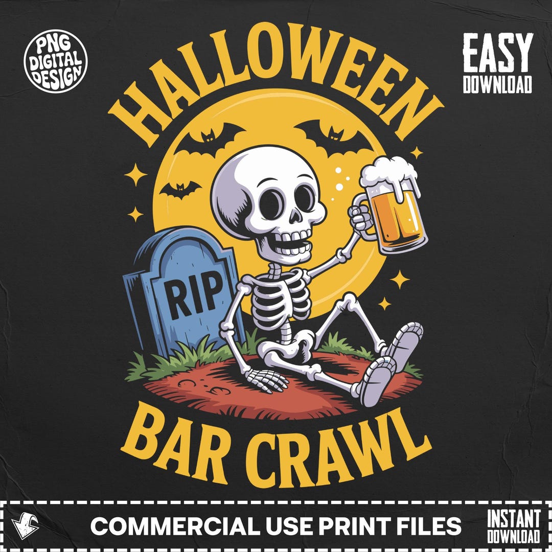 Halloween Bar Crawl Digital, Spooky Skeleton With Beer, Funny Halloween ...