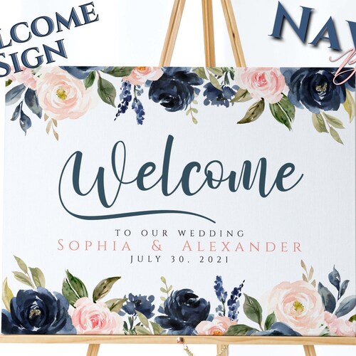Navy Blush Wedding Welcome Sign 3 Editable Templates - Etsy
