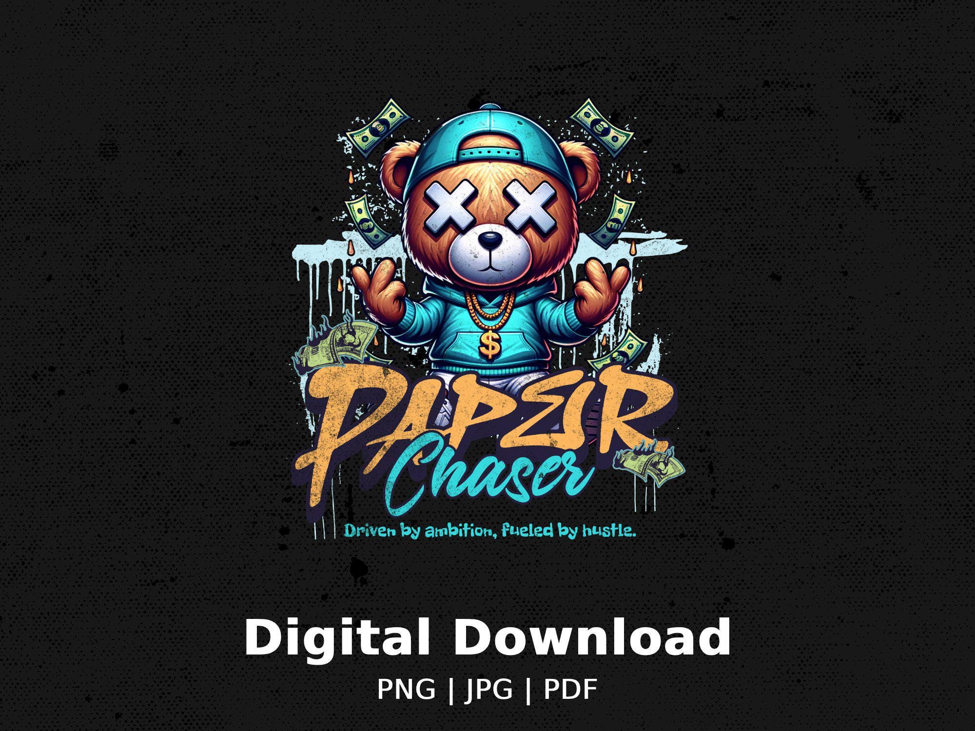 Paper Chaser Digital Art Print, Motivational Hustle Bear Design, Money ...