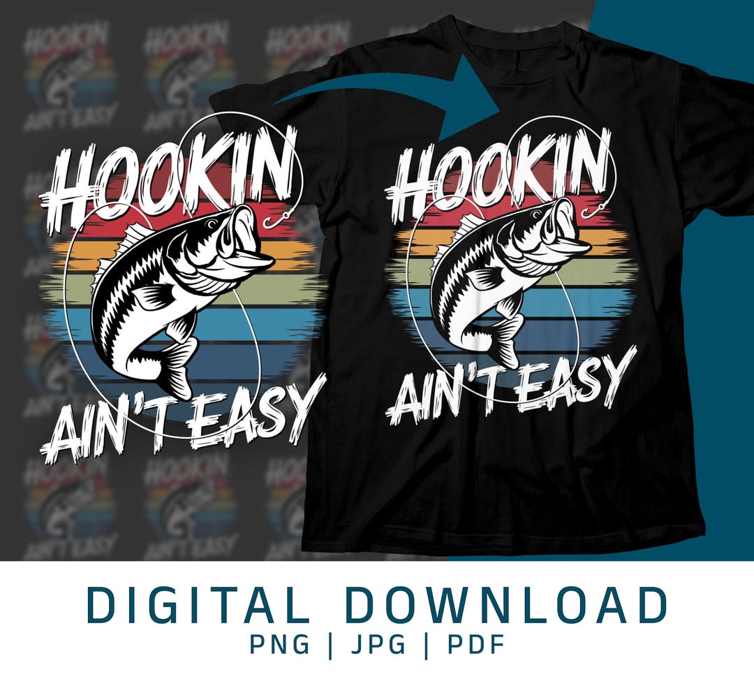 Hookin Aint Easy PNG SVG Print on Demand Fishing Design, Retro Striped ...
