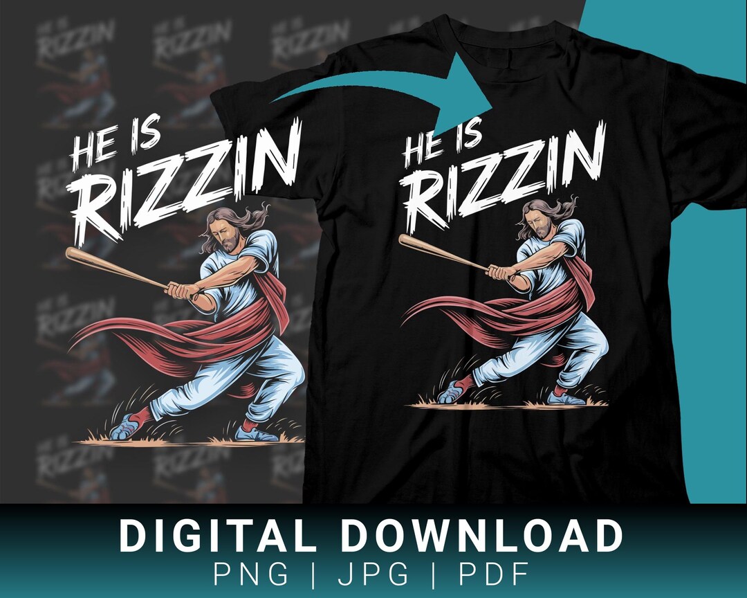 Baseball Jesus He is Rizzin Print, Funny Christian Baseball Art ...