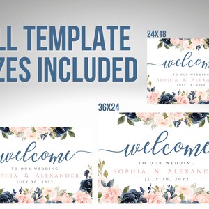 Navy Blush Wedding Welcome Sign | 3 Editable Templates Included ...