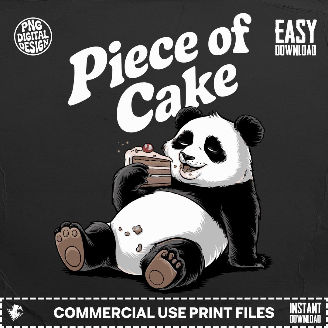 Cute Panda Eating Cake Digital Art, Funny Animal Print, Easy ...