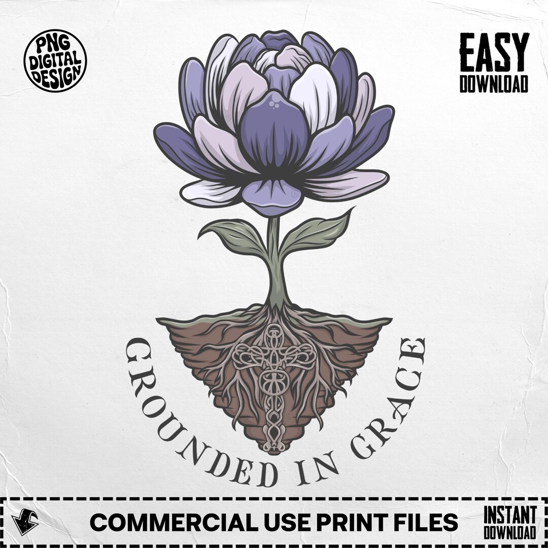 Grounded in Grace PNG, Floral Roots With Cross Digital Download ...