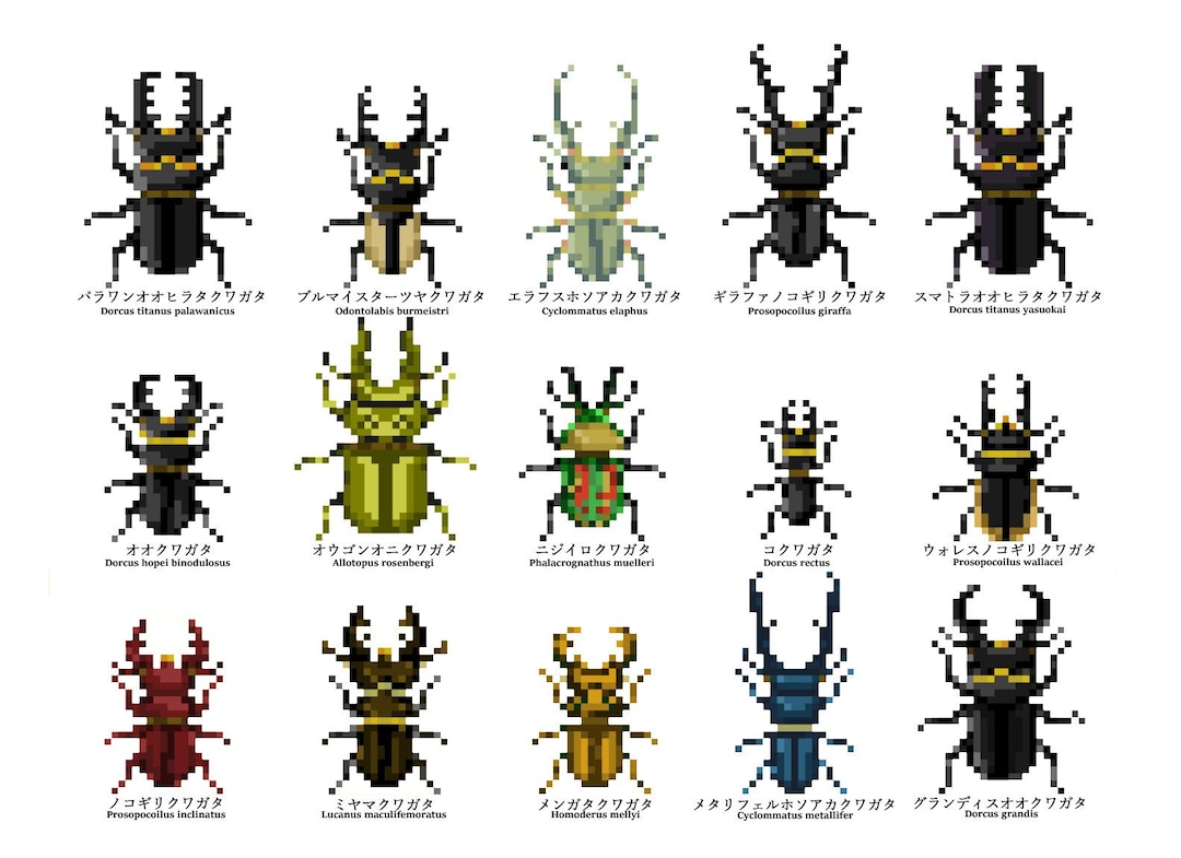 Pixel Kuwagata / Stag Beetle Sticker Set - Etsy