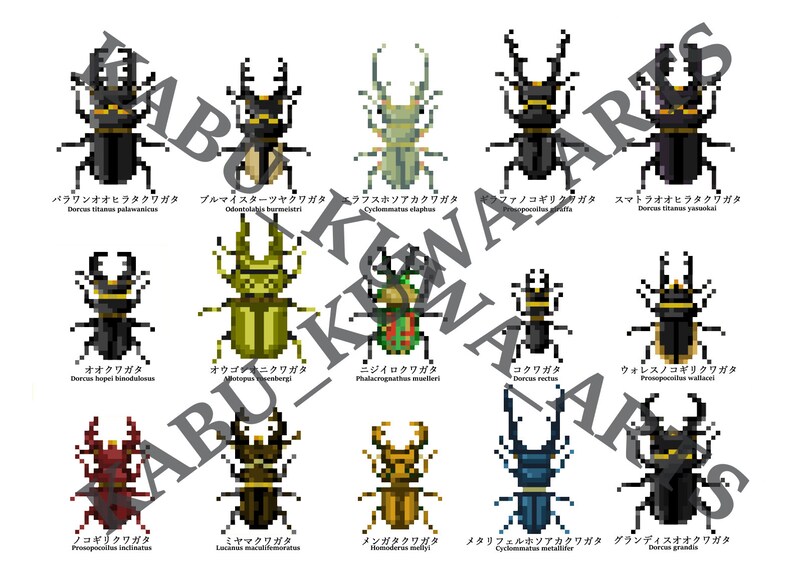 Pixel Kuwagata / Stag Beetle Sticker Set - Etsy