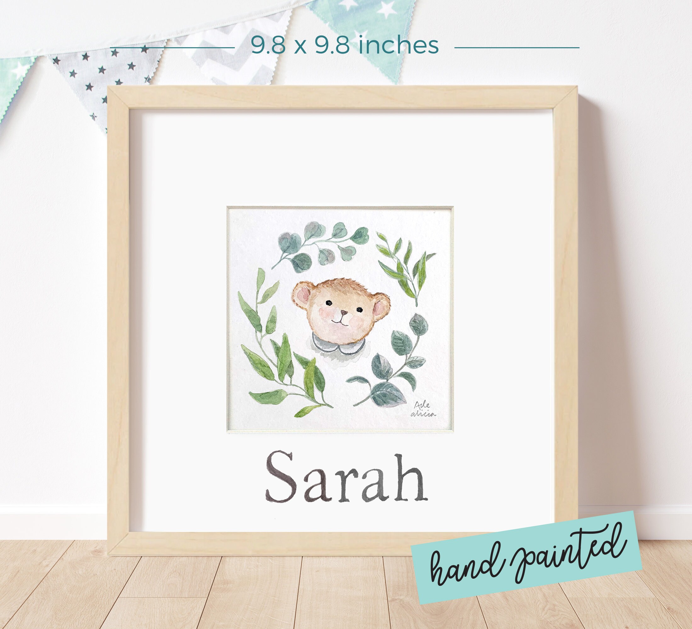 Original Watercolor Painting 'happy Teddy' With Name, Original Artwork ...