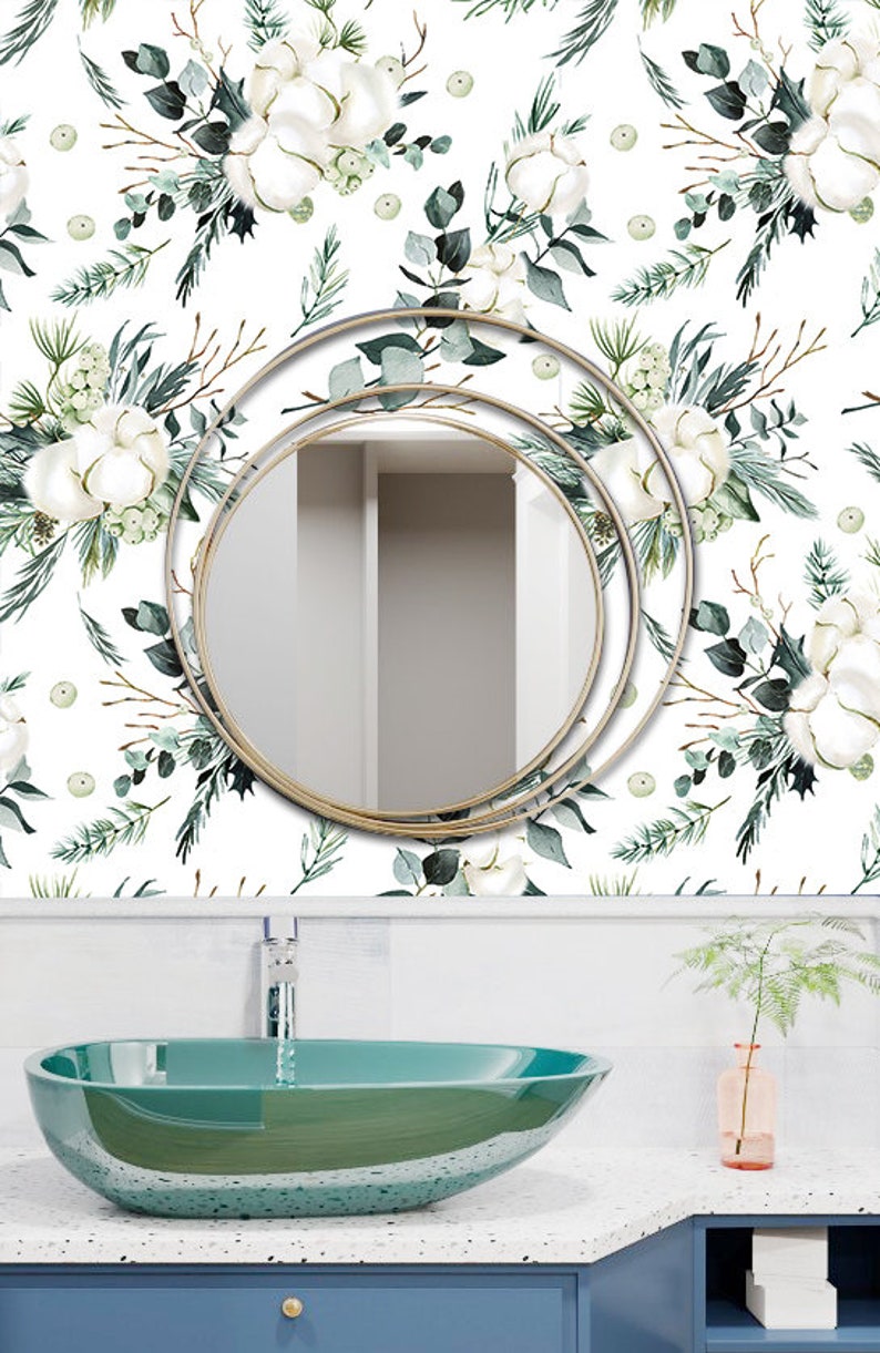 Green Wallpaper Roll Peel and Stick Cotton Leaves Removable Desktop ...