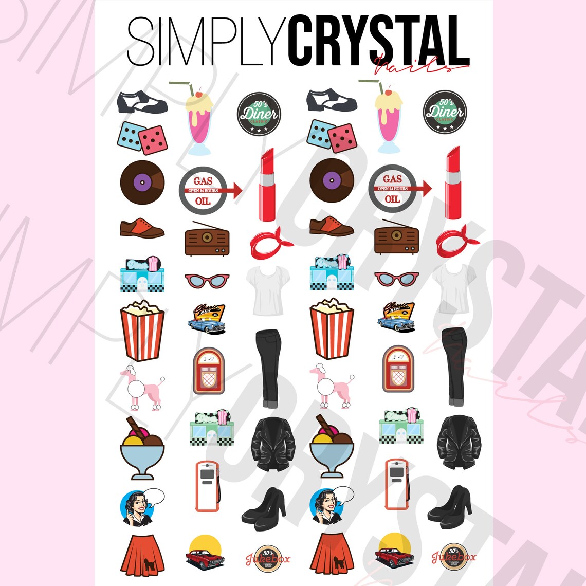 1950s Nail Decals Rockabilly Decals Poodle Skirt Nails | Etsy