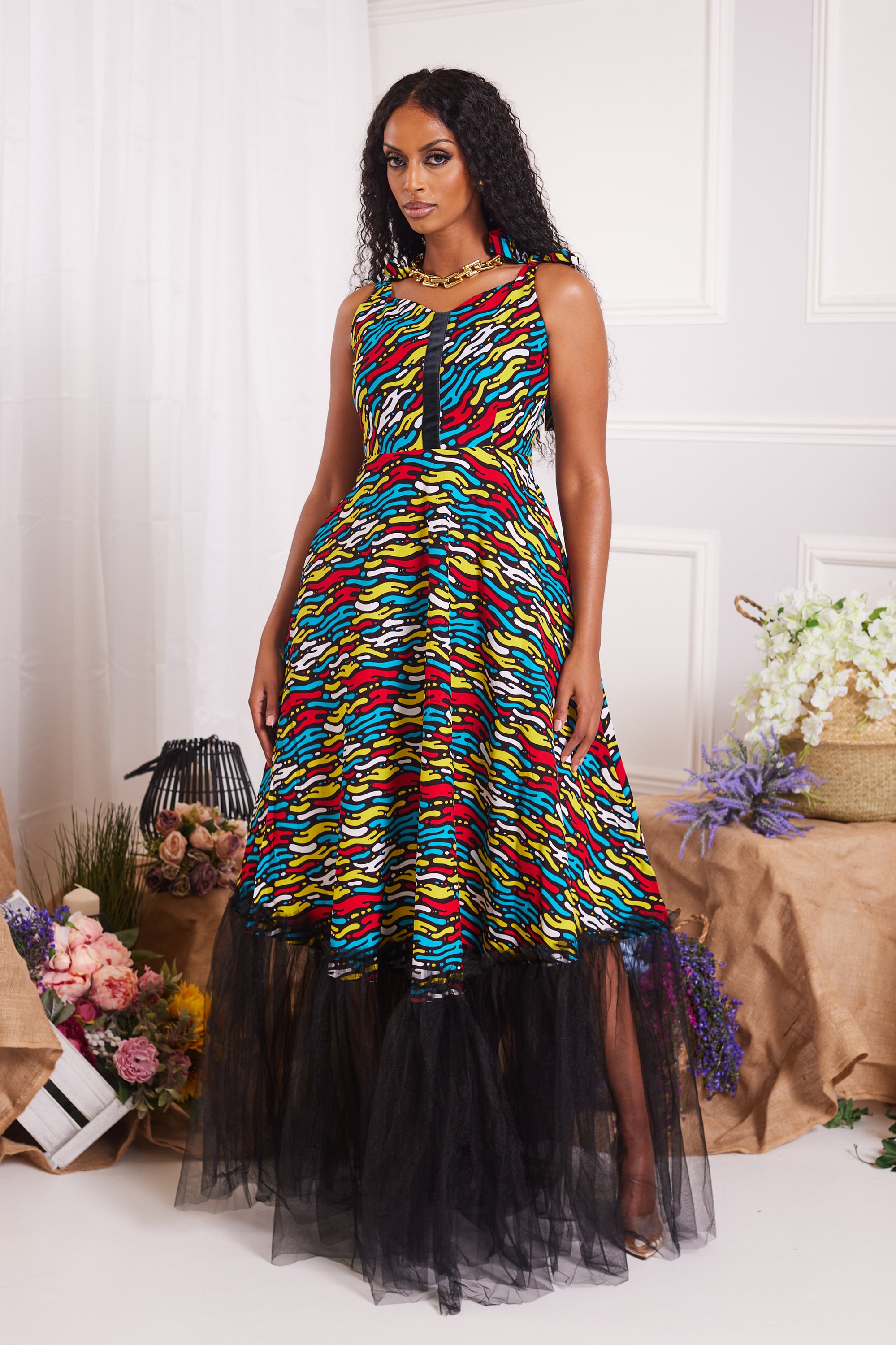JAIYE African Print Tulle Maxi Dress African Print Dress African Print ...